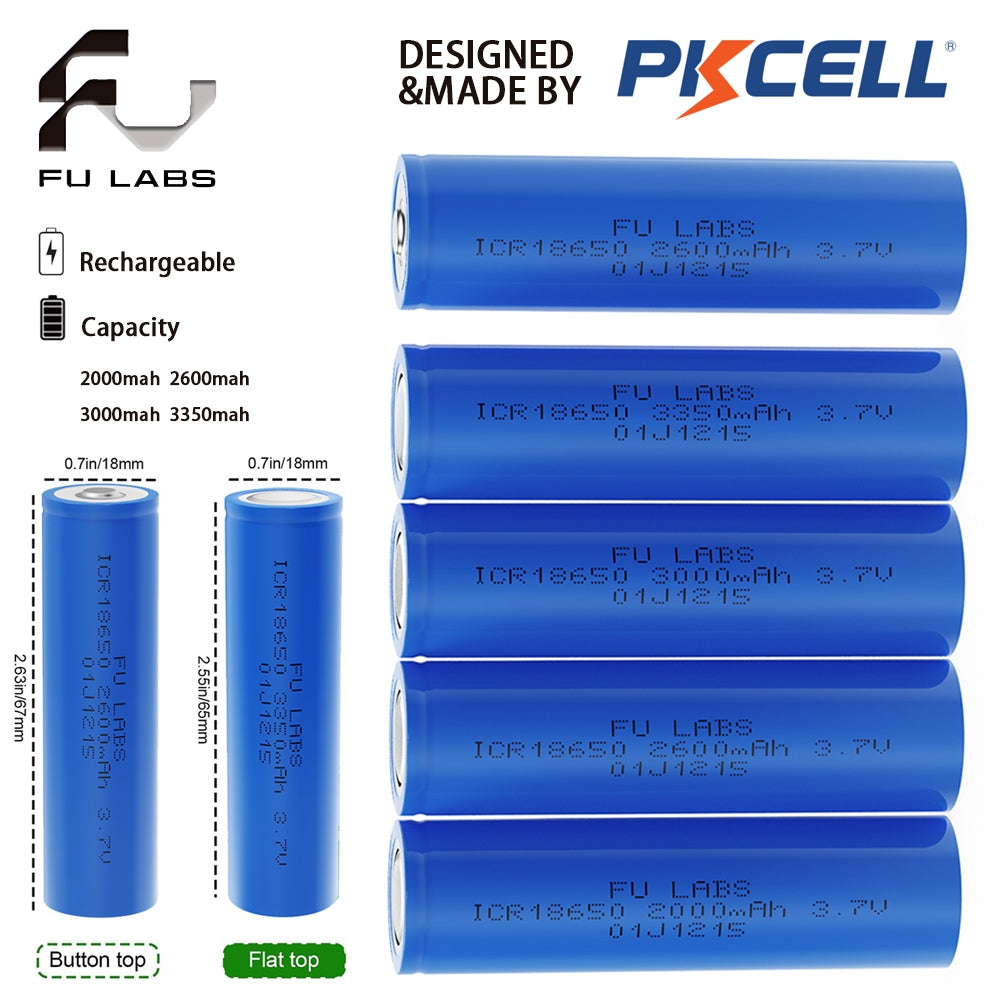 FU LABS 3.7V 18650 Lithium-ion Battery Flat/Button Top by PKCELL – Fu-labs