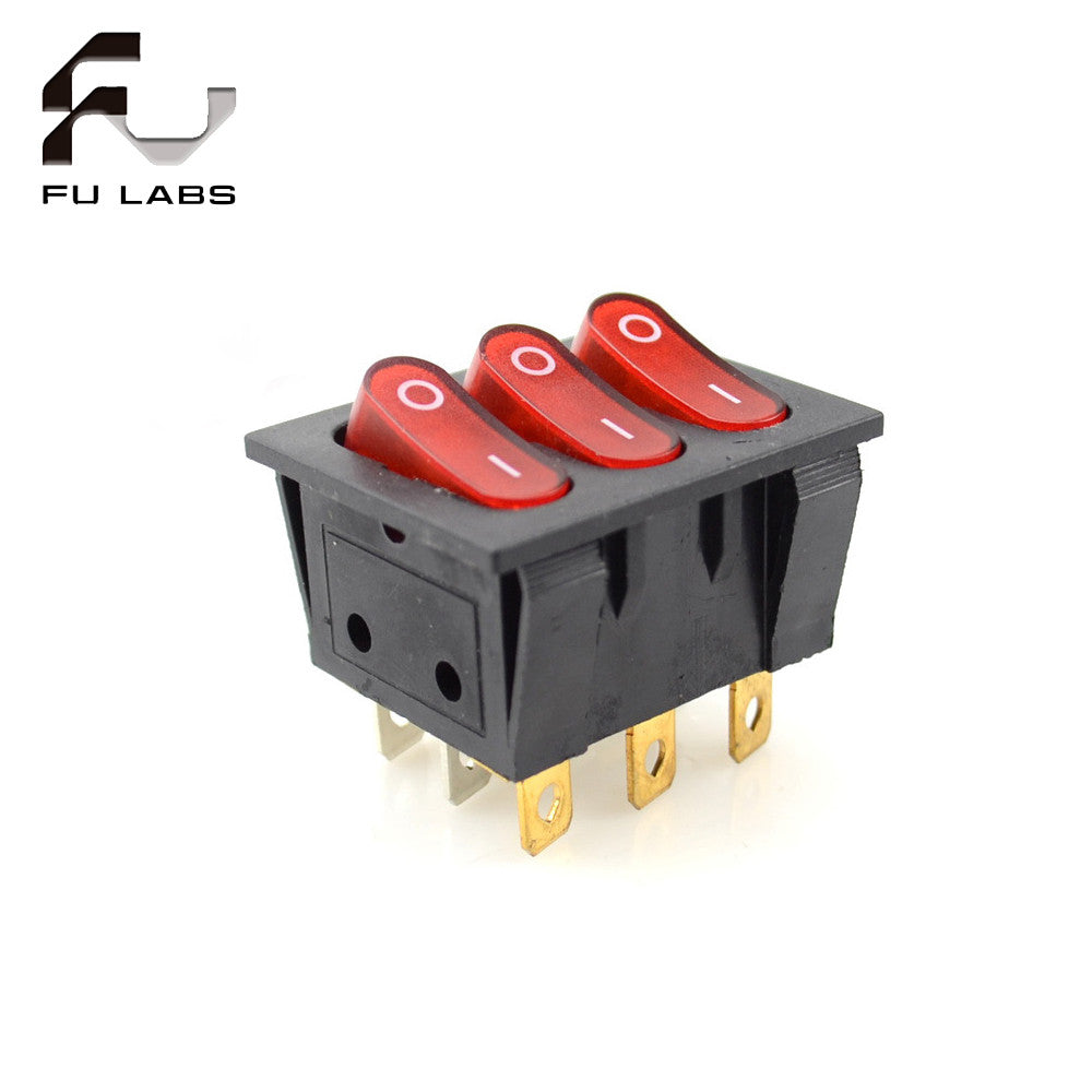 KCD3 9Pin Red Rocker Switch 16A 250V AC Triple Light – Fu-labs